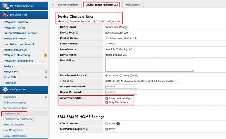 Setting Automatic Firmware Updates for the Sunny Home Manager 2.0