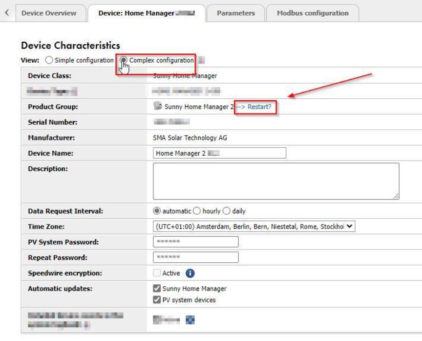 Restarting and Resetting Sunny Home Manager 2.0