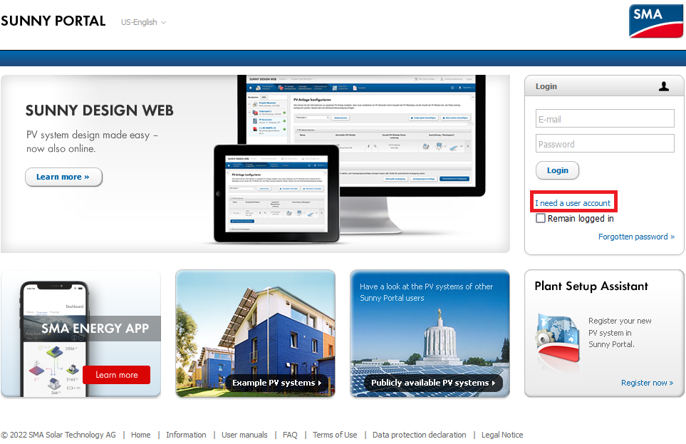 Registering a New User in Sunny Portal and Sunny Portal powered by ennexOS