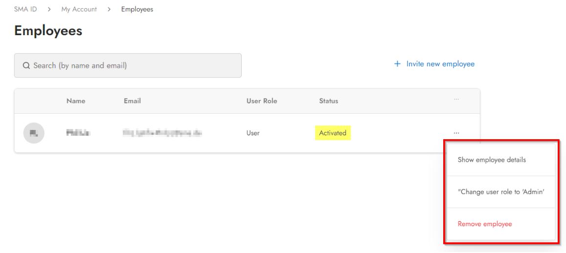 SMA ID Corporate Account Admin Status