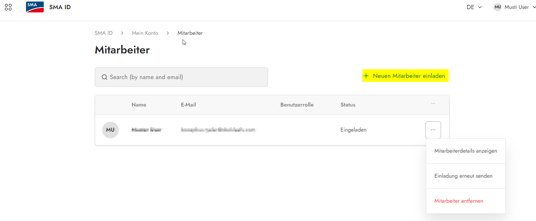 Add employees / Invitation to the SMA ID company account