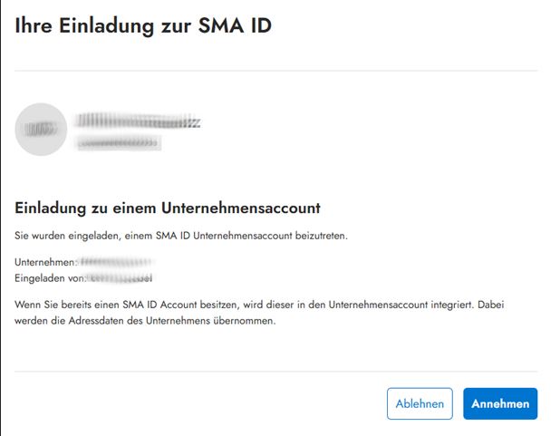 Accepting an invitation from the SMA ID company account